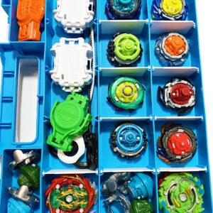 HOME4 Double Sided No BPA Toy Display Storage Container Box - Compatible with Mini Toys, Small Dolls, Tools Beyblade - Heavy Duty Organizer Carrying Case - 34 Adjustable Compartments (Blue)