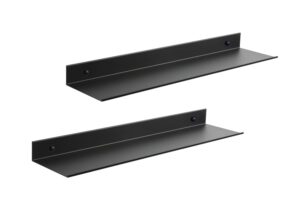 z metnal floating shelves, bedroom shelves, display metal wall shelf for funko pop speaker figure collection, floating storage wall decor, aluminum, wall mounted, matt black, 20 inch, 2 pack