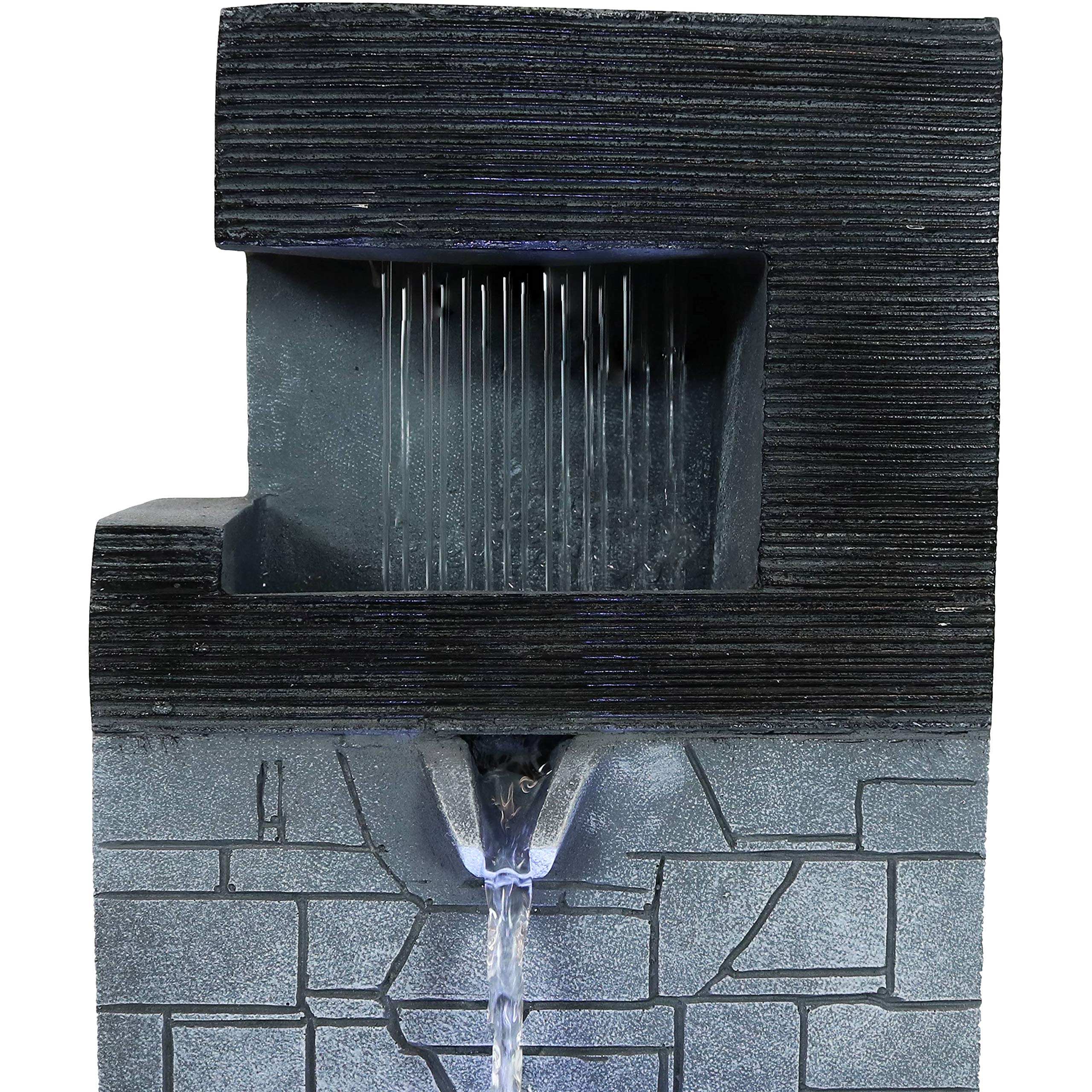 Sunnydaze Tiered Brick Wall 13-Inch Tabletop Fountain with LED Light - Electric Submersible Pump with Adjustable Flow