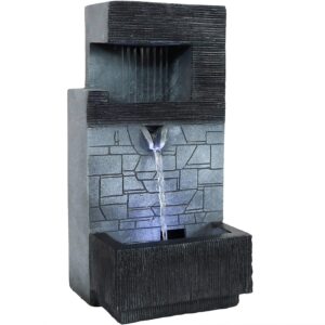 Sunnydaze Tiered Brick Wall 13-Inch Tabletop Fountain with LED Light - Electric Submersible Pump with Adjustable Flow