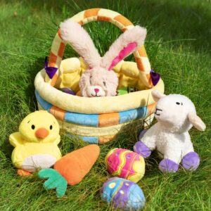 JOYIN 7 Pcs Easter Basket Plushies playset Easter Basket Stuffers Toys for Easter Party Favors Plush Easter Basket for Kids of All Ages