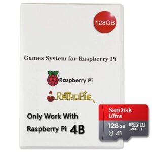 beiermei raspberry pi 4b 400 game system retropie retroarch emulationstation preloaded 128gb games plus data with class 10 microsd tf card, only work with raspberry pi 4b 400, kodi+lxde video previews