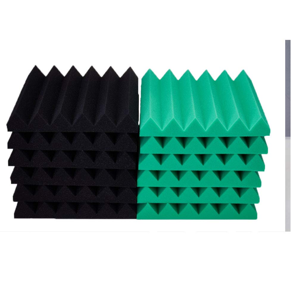 HWLIYUTAI 48Pack Black&Green Acoustic Foam Panels 2" X 12" X 12" Soundproofing Studio Foam Wedge Tiles Fireproof - Top Quality - Ideal for Home & Studio Sound Insulation (48Pack, Black&Green) …