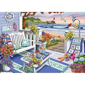 ravensburger cozy series: seaside sunshine 300 piece large format jigsaw puzzle for adults - every piece is unique, softclick technology means pieces fit together perfectly