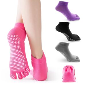 cafandy yoga toe socks with grips for women non-slip socks for pilates barre fitness dance 4 pairs