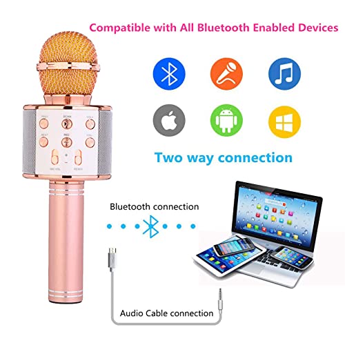 Wireless Bluetooth Karaoke Microphone,3 in 1 Portable Handheld Karaoke Mic Speaker Machine,Karaoke Machine for Kids,Home Party Singing Microphone,Birthday Party,Best Gifts for Kids (Rose Gold)