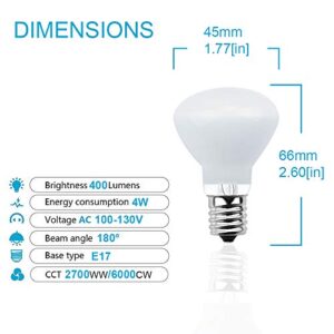 Bonlux R14 E17 Reflector LED Light Bulb, 4W LED E17 Intermediate Base Floodlight 40W Incandescent Replacement Bulb for Cabinet Reading Light, Spotlight, Exhibition Light, Daylight 6000K (4-Pack)