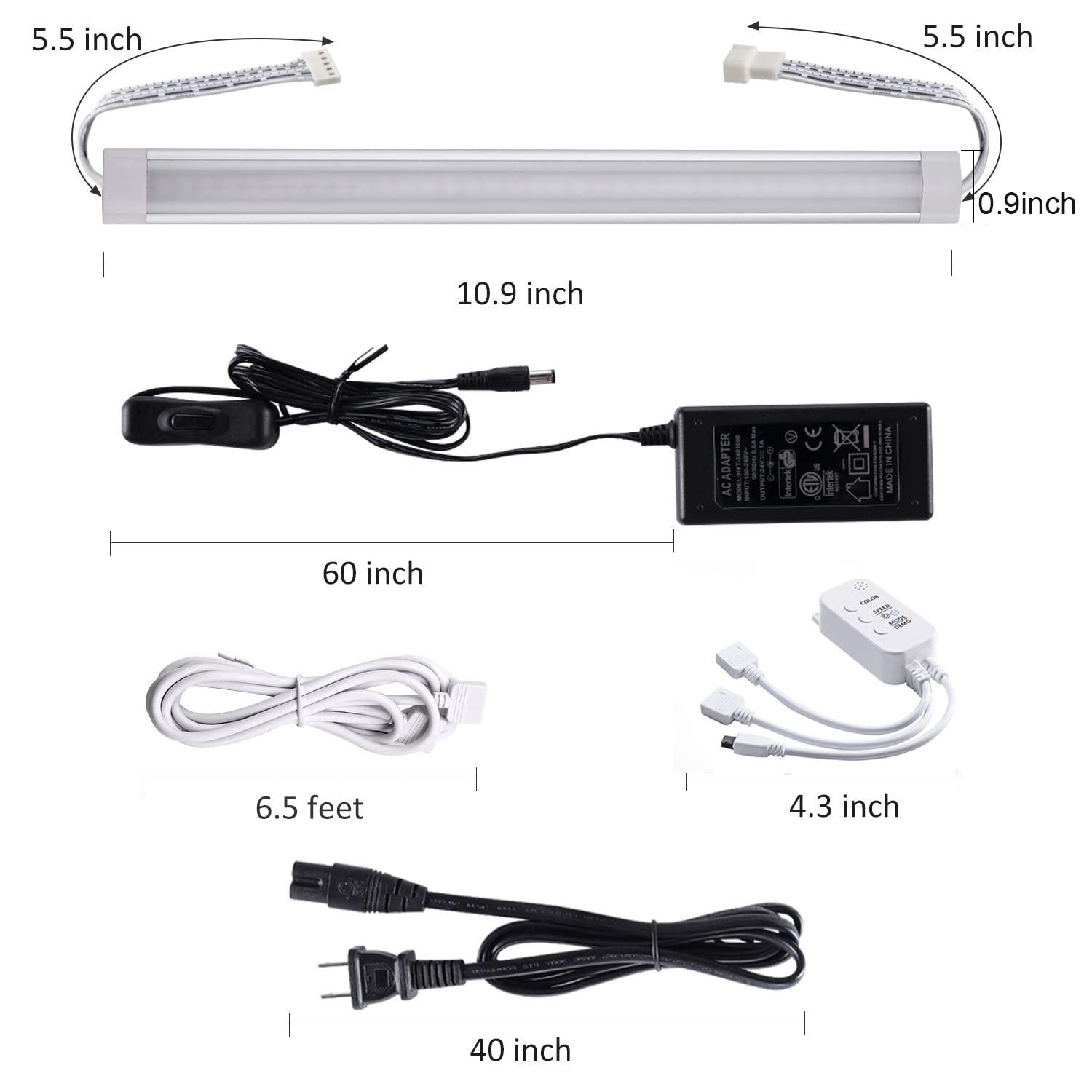 LED Dimmable Under Cabinet Lights, Hardwired Linkable Cabinet Strip Lighting Fixture with Remote&APP Control, 24VDC RGBW Plug in Counter Light Bars for Kitchen Curio Liquor Shelf(RGB+Daywhite)