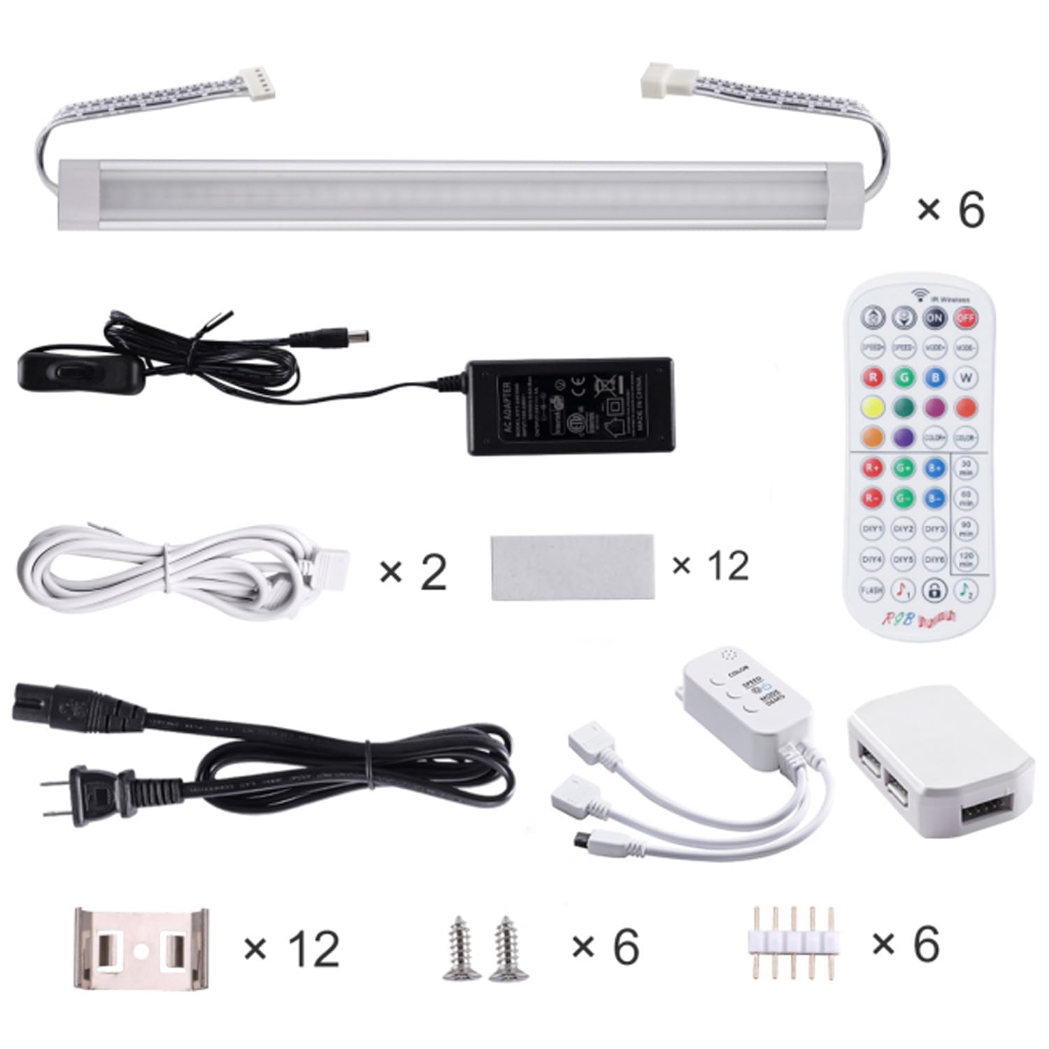 LED Dimmable Under Cabinet Lights, Hardwired Linkable Cabinet Strip Lighting Fixture with Remote&APP Control, 24VDC RGBW Plug in Counter Light Bars for Kitchen Curio Liquor Shelf(RGB+Daywhite)