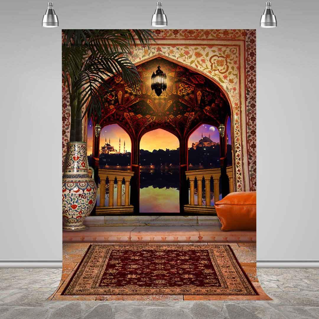 Palace of Morocco Backdrop for Moroccan Party Middle Eastern Style Interior Palace Architecture Art Design Background for Kids Children Baby Shower Birthday Party Decor MEETSIOY 5x7ft LSMT1421