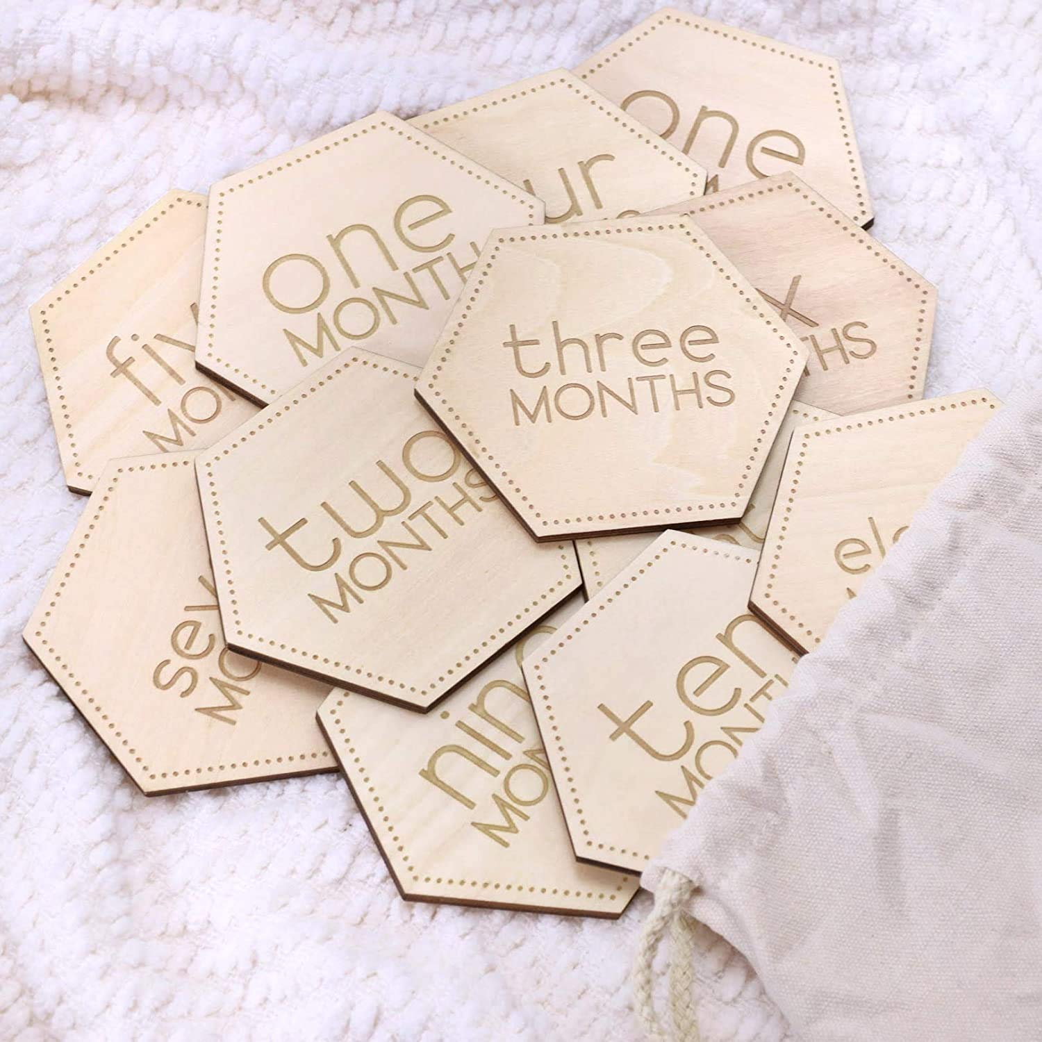 Wooden Baby Monthly Cards. Cute Unisex, Reversible, and Laser Engraved Blocks. Set of 24 Sayings Plus a Customizable Birth Card. Natural Wood Disc Photo Props for Boy or Girl in Keepsake Gift Bag