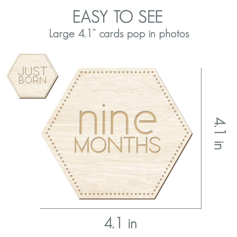 Wooden Baby Monthly Cards. Cute Unisex, Reversible, and Laser Engraved Blocks. Set of 24 Sayings Plus a Customizable Birth Card. Natural Wood Disc Photo Props for Boy or Girl in Keepsake Gift Bag