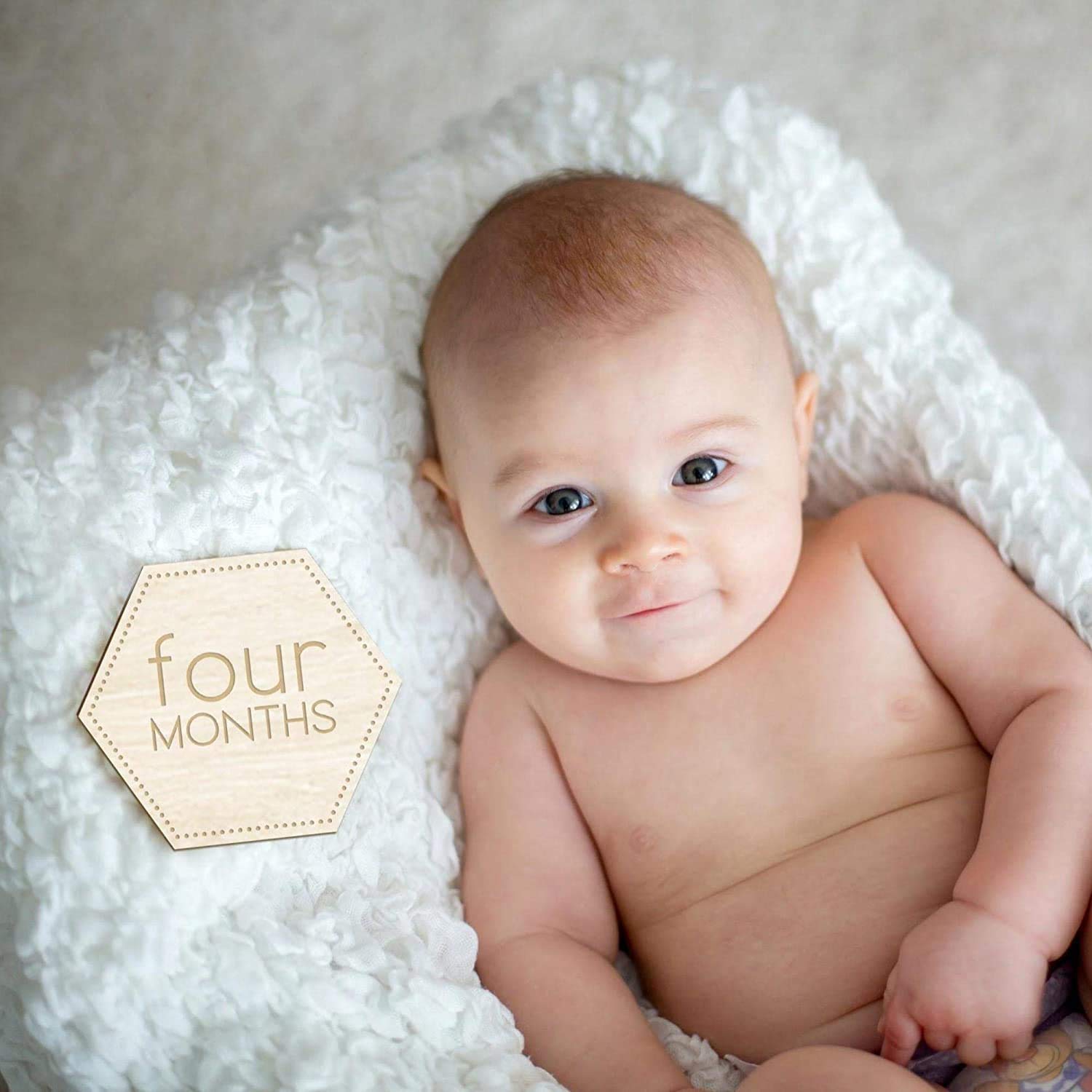 Wooden Baby Monthly Cards. Cute Unisex, Reversible, and Laser Engraved Blocks. Set of 24 Sayings Plus a Customizable Birth Card. Natural Wood Disc Photo Props for Boy or Girl in Keepsake Gift Bag