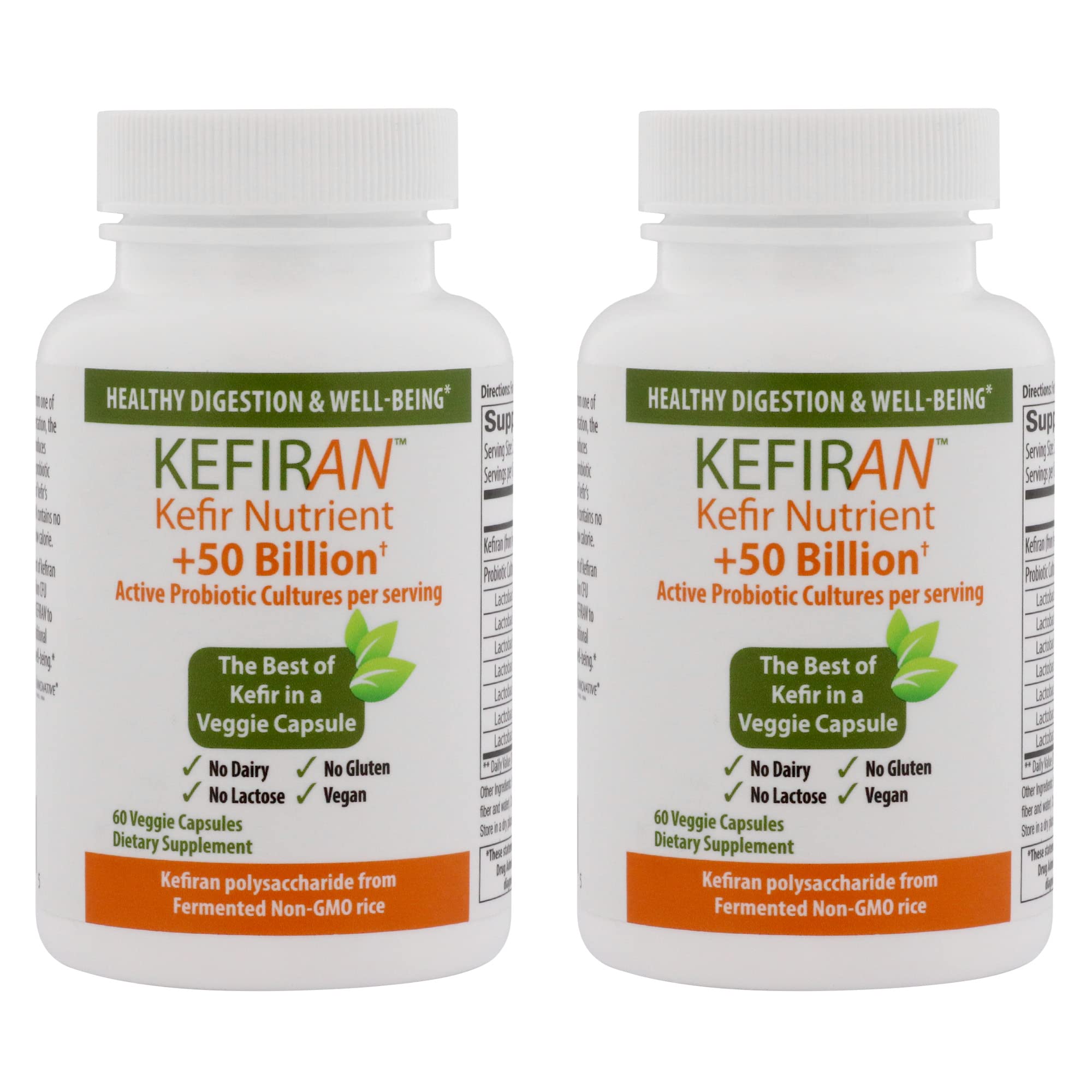 Lane Innovative - Kefiran, Vegetable Capsules, Kefir Nutrient + 50 Billion Active Probiotic Cultures, Supports Optimal Digestive Health (60 Servings) | 2-Pack