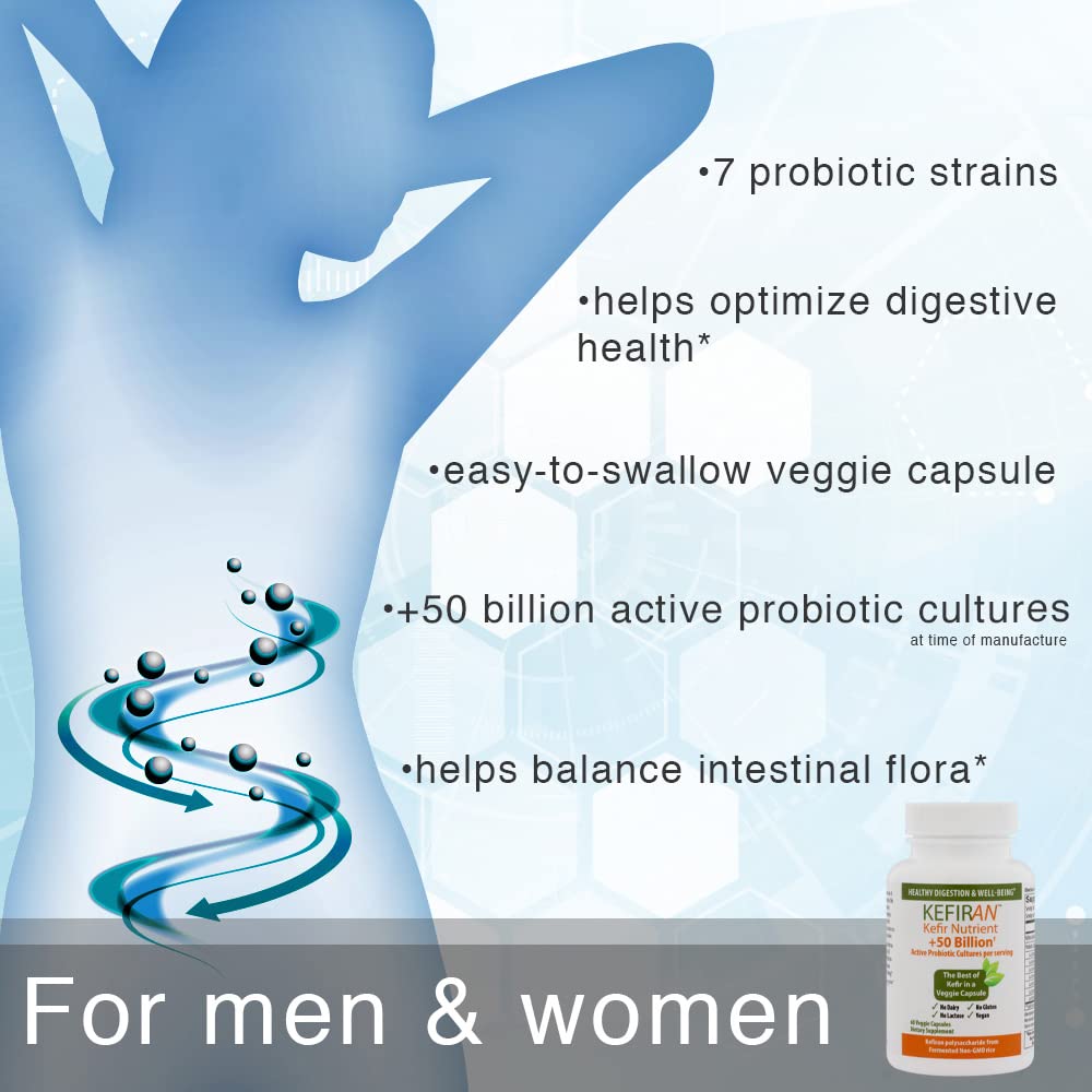 Lane Innovative - Kefiran, Vegetable Capsules, Kefir Nutrient + 50 Billion Active Probiotic Cultures, Supports Optimal Digestive Health (60 Servings) | 2-Pack