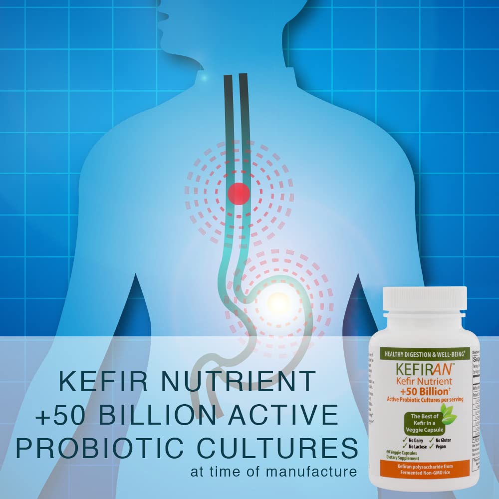 Lane Innovative - Kefiran, Vegetable Capsules, Kefir Nutrient + 50 Billion Active Probiotic Cultures, Supports Optimal Digestive Health (60 Servings) | 2-Pack