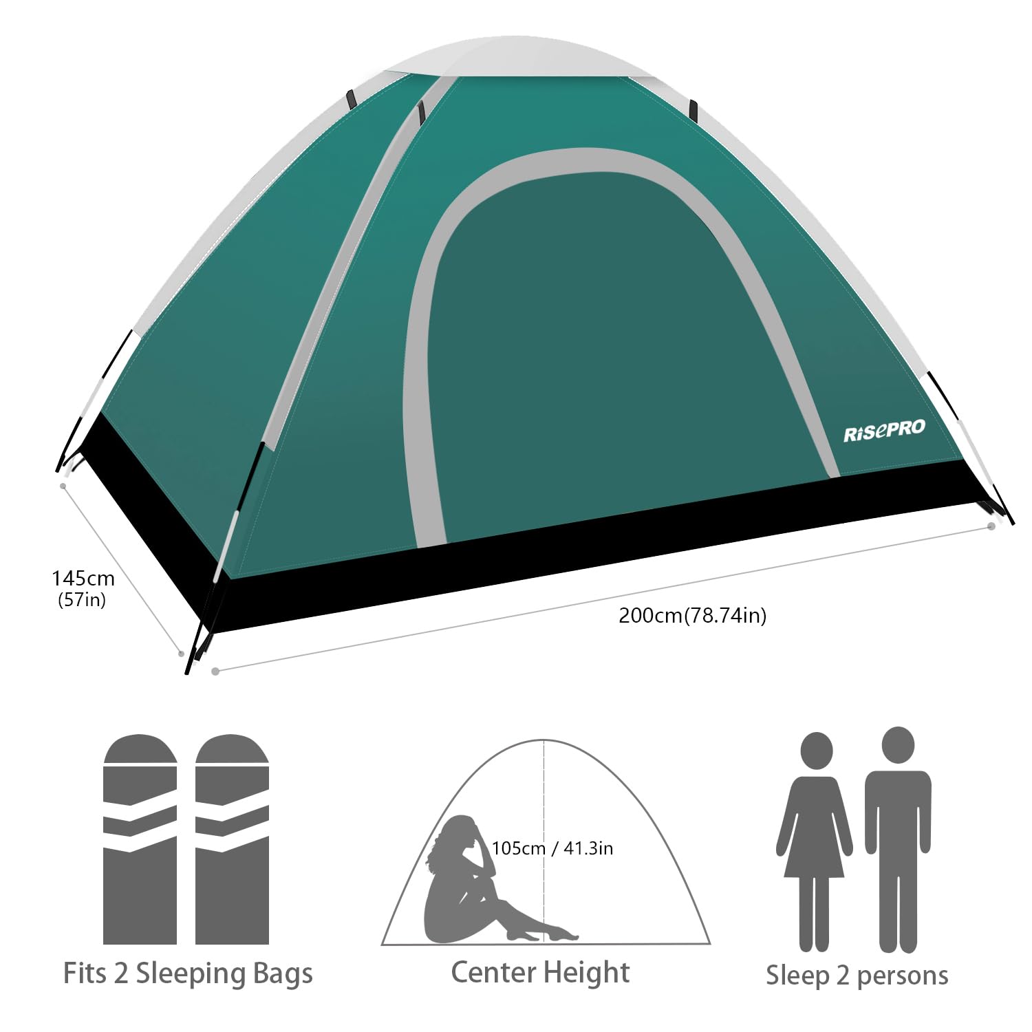 RISEPRO Portable Camping Tent, 2 Person Lightweight Tent,Waterproof Windproof, UV Protection, Perfect for Beach, Outdoor, Traveling,Hiking,Camping, Hunting, Fishing, etc CT2020G