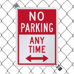 SmartSign 14 x 10 inch “No Parking - Any Time” Metal Sign with Bidirectional Arrow, 40 mil Aluminum, Engineer Grade Reflective Material, Red and White