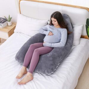 AS AWESLING Pregnancy Pillow, U Shaped Full Body Pillow, Nursing, Support and Maternity Pillow for Pregnant Women with Removable Velvet Cover (Grey)