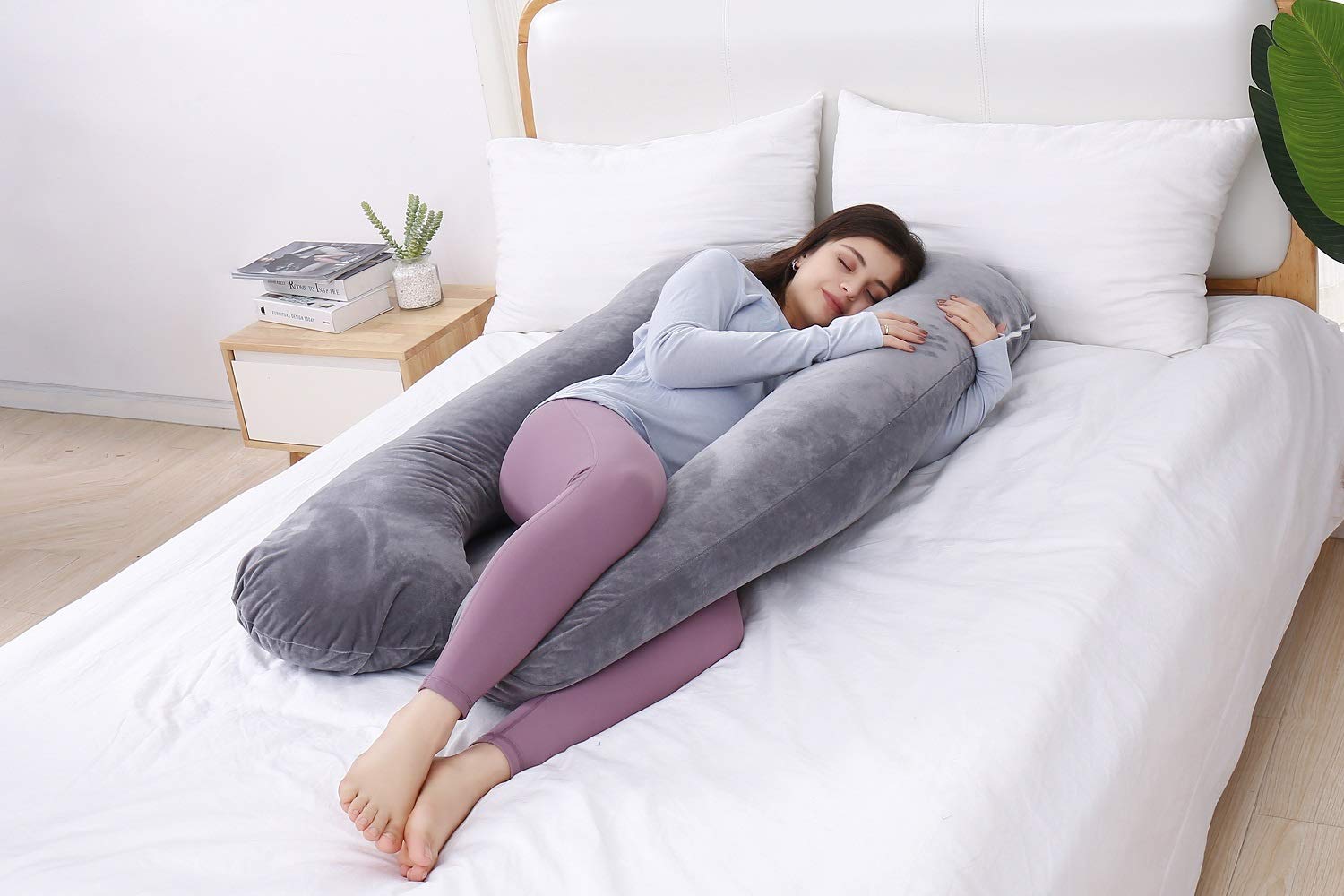 AS AWESLING Pregnancy Pillow, U Shaped Full Body Pillow, Nursing, Support and Maternity Pillow for Pregnant Women with Removable Velvet Cover (Grey)