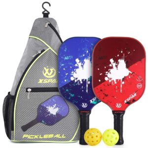 xs xspak pickleball paddles set of 2 with bag, premium graphite craft pickleball paddles set including backpack,1 indoor balls and 1 outdoor balls,lightweight pickleball rackets,polymer honeycomb core