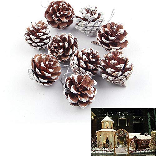 Worldoor Christmas Hanging Ornaments, 72 Pack Natural Pinecone Pendant Set Wood Frosted Pine Cone Ornaments for Xmas Tree Garden Home Decorations