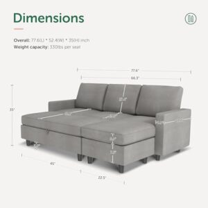 HONBAY Grey Sectional Couch with Ottoman, Convertible L Shaped Sectional Sofa Set Sectionals with Left or Right Facing Chaise for Living Room