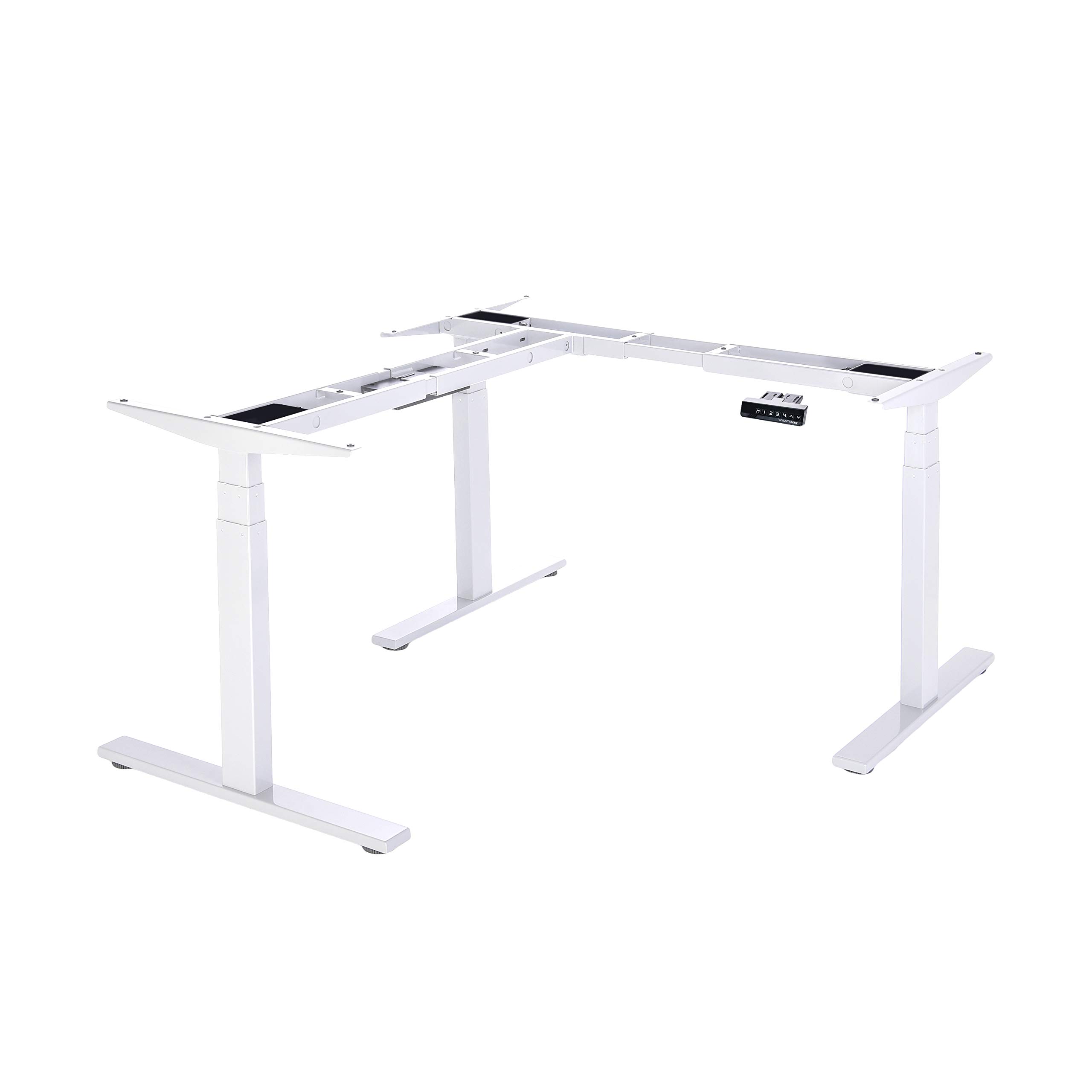 VWINDESK VJ301 L Shaped Electric Height Adjustable Standing Corner Desk Frame Only W/Triple Motor, Ergonomic Sit Stand Up Height Adjustable Steel Base with Digital Memory Keypad (White)