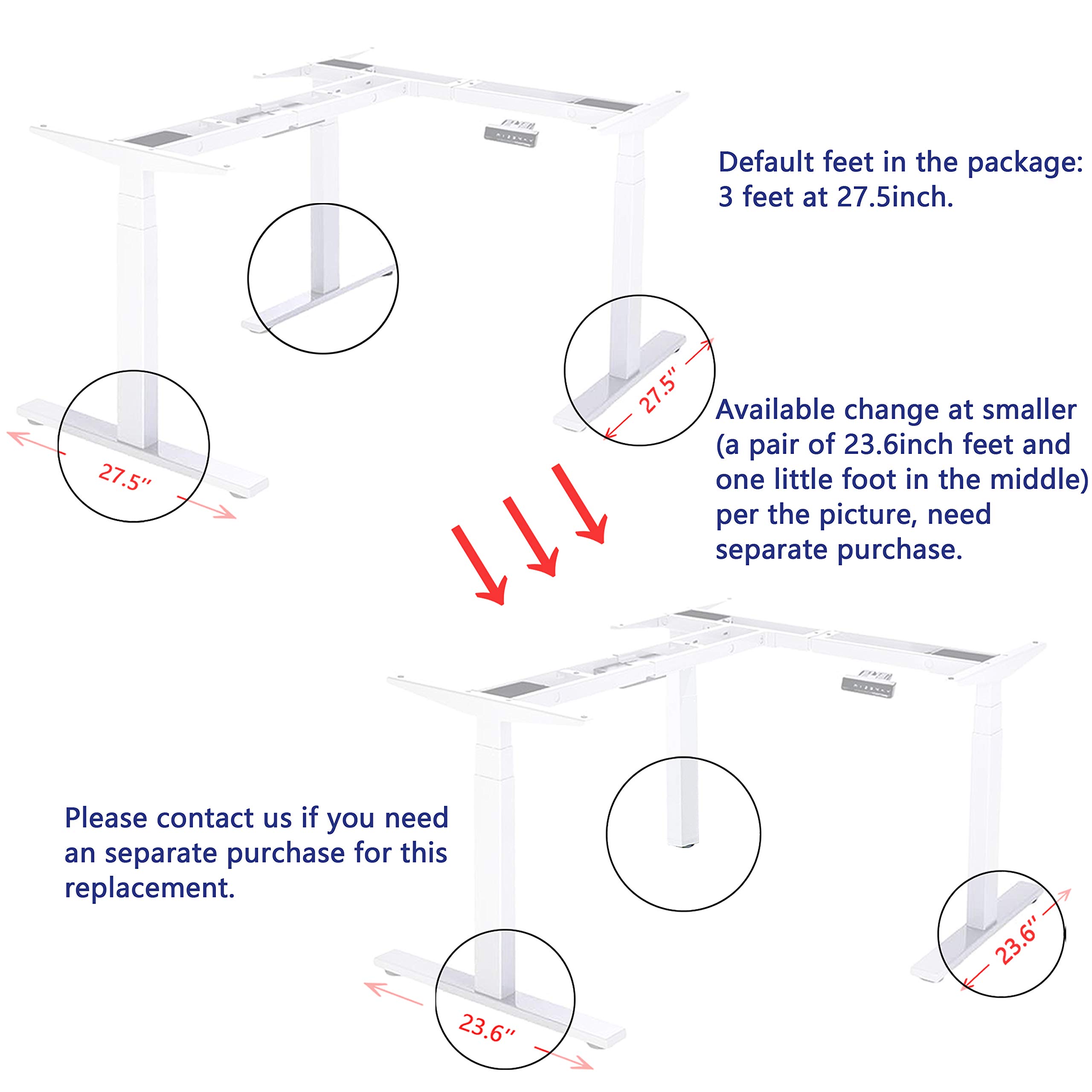 VWINDESK VJ301 L Shaped Electric Height Adjustable Standing Corner Desk Frame Only W/Triple Motor, Ergonomic Sit Stand Up Height Adjustable Steel Base with Digital Memory Keypad (White)