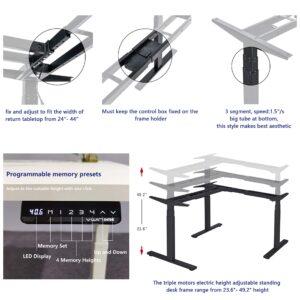 VWINDESK VJ301 L Shaped Electric Height Adjustable Standing Corner Desk Frame Only W/Triple Motor, Ergonomic Sit Stand Up Height Adjustable Steel Base with Digital Memory Keypad (White)