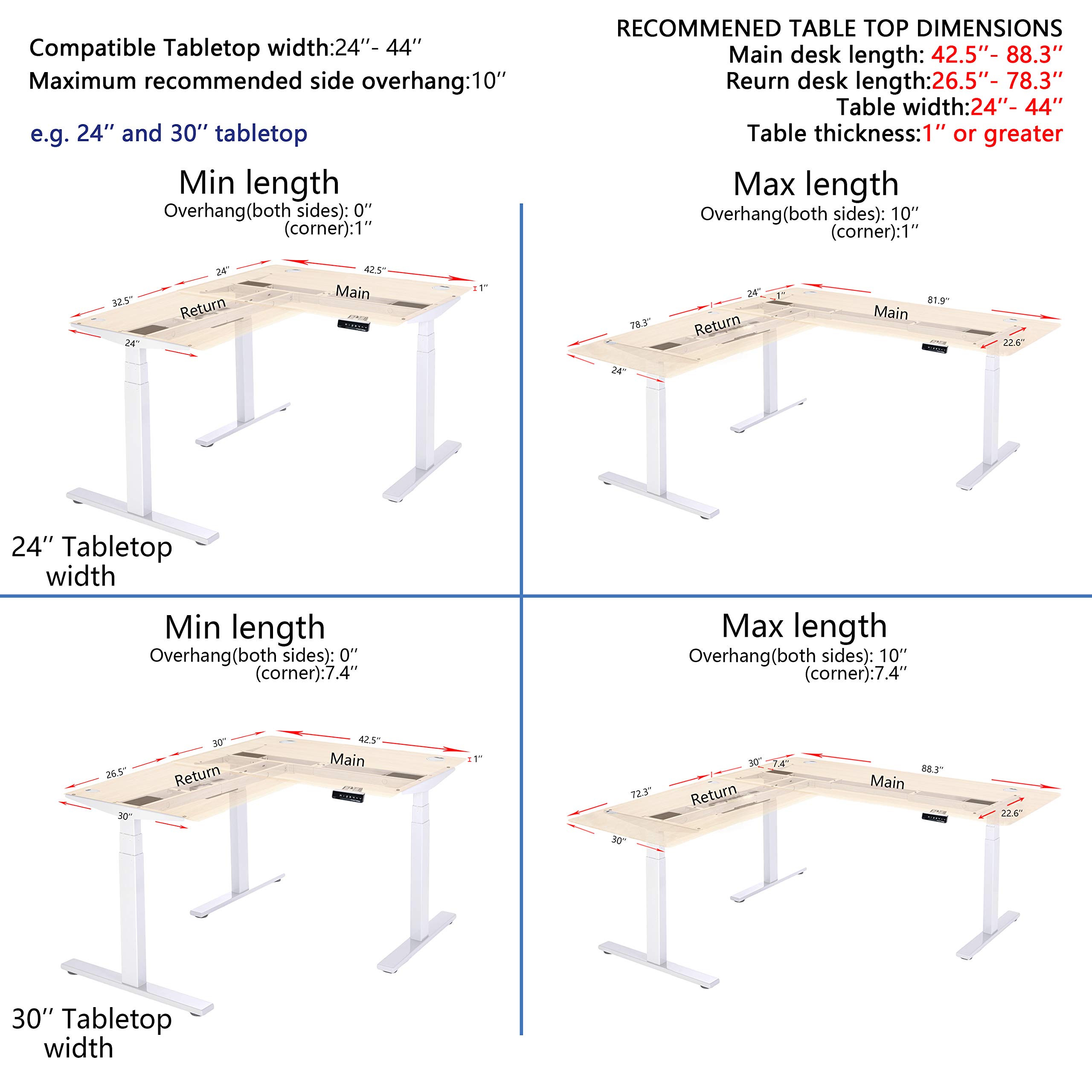 VWINDESK VJ301 L Shaped Electric Height Adjustable Standing Corner Desk Frame Only W/Triple Motor, Ergonomic Sit Stand Up Height Adjustable Steel Base with Digital Memory Keypad (White)