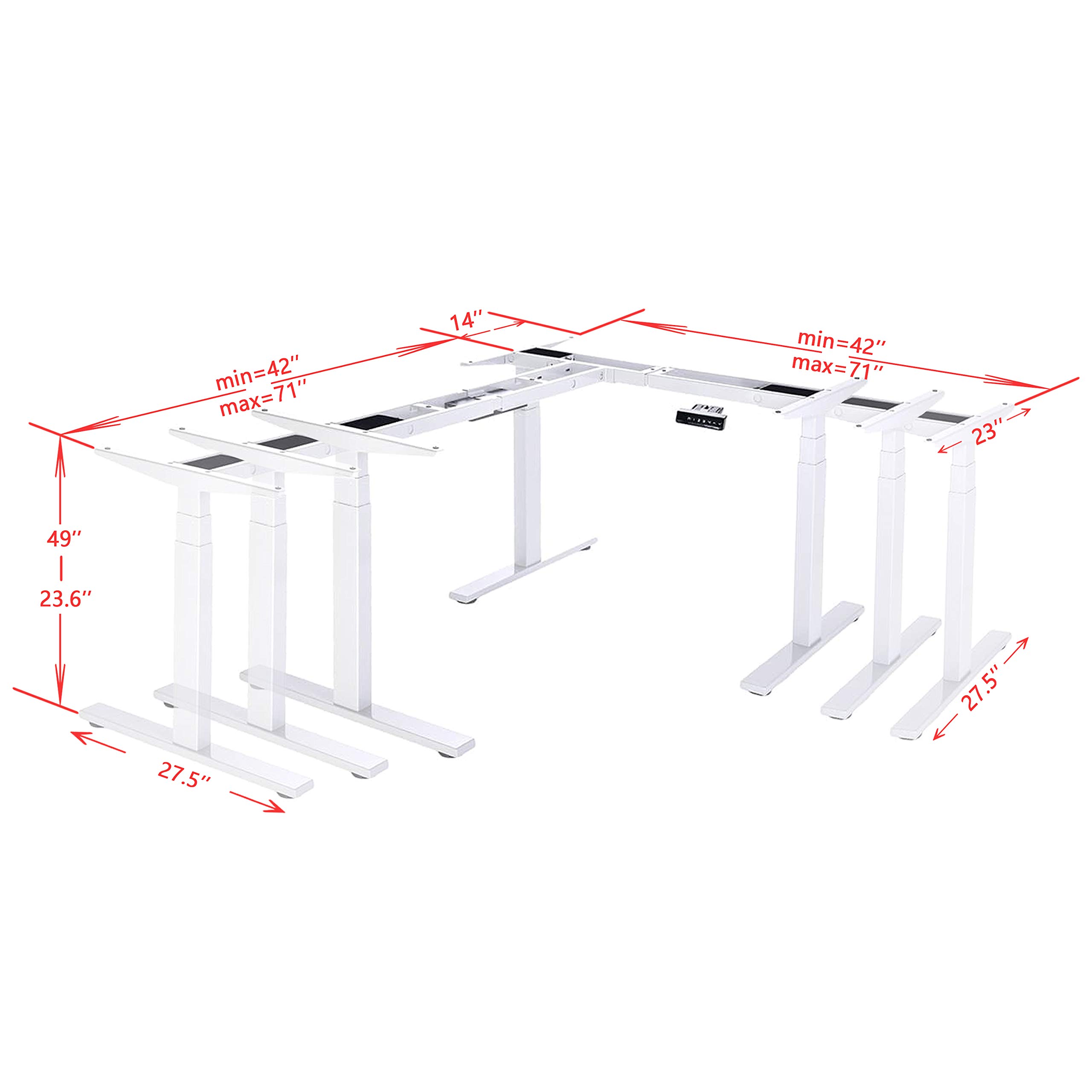 VWINDESK VJ301 L Shaped Electric Height Adjustable Standing Corner Desk Frame Only W/Triple Motor, Ergonomic Sit Stand Up Height Adjustable Steel Base with Digital Memory Keypad (White)