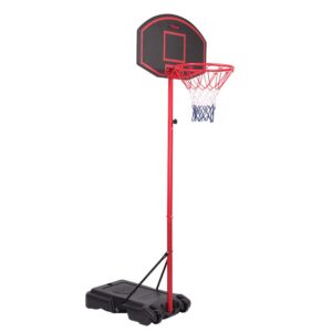 fch portable basketball hoop height adjustable basketball stand backboard system for kids teenagers youth w/wheels indoor & outdoo (red, black)