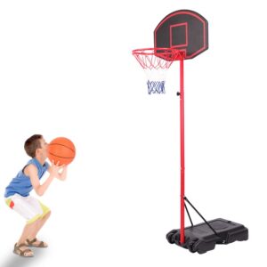 FCH Portable Basketball Hoop Height Adjustable Basketball Stand Backboard System for Kids Teenagers Youth w/Wheels Indoor & Outdoo (Red, Black)