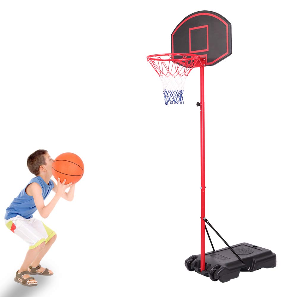 FCH Portable Basketball Hoop Height Adjustable Basketball Stand Backboard System for Kids Teenagers Youth w/Wheels Indoor & Outdoo (Red, Black)