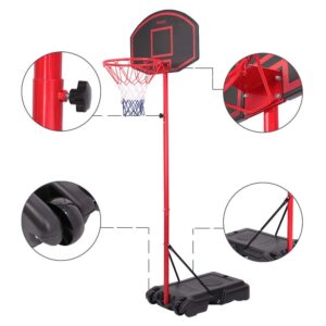 FCH Portable Basketball Hoop Height Adjustable Basketball Stand Backboard System for Kids Teenagers Youth w/Wheels Indoor & Outdoo (Red, Black)