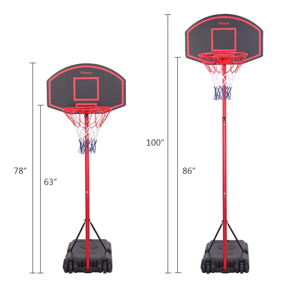 FCH Portable Basketball Hoop Height Adjustable Basketball Stand Backboard System for Kids Teenagers Youth w/Wheels Indoor & Outdoo (Red, Black)