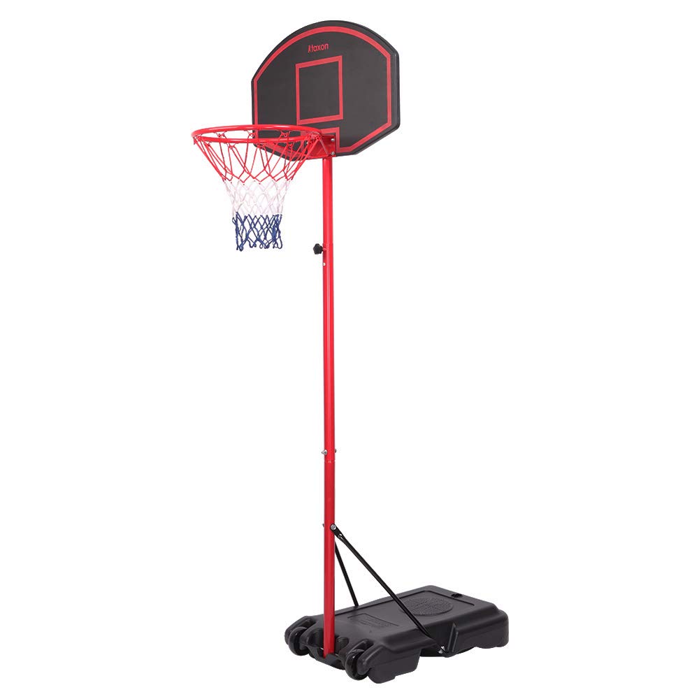 FCH Portable Basketball Hoop Height Adjustable Basketball Stand Backboard System for Kids Teenagers Youth w/Wheels Indoor & Outdoo (Red, Black)