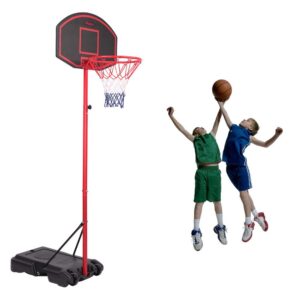 FCH Portable Basketball Hoop Height Adjustable Basketball Stand Backboard System for Kids Teenagers Youth w/Wheels Indoor & Outdoo (Red, Black)