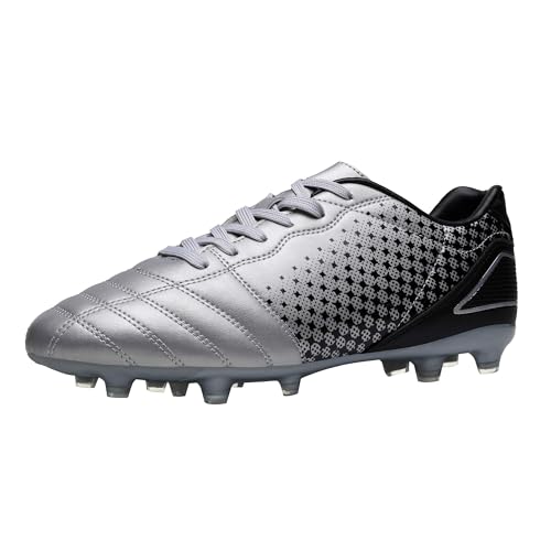 DREAM PAIRS Mens Superflight-1 Firm Ground Soccer Cleats Soccer Shoes, Silver/Black - 7 (Cleats)