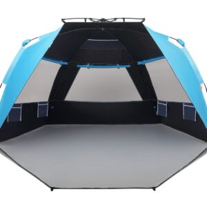 Easthills Outdoors Instant Shader Dark Shelter XL Beach Tent 99" Wide for 4-6 Person Sun Shelter UPF 50+ with Extended Zippered Porch Pacific Blue