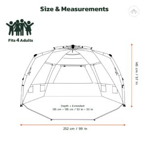 Easthills Outdoors Instant Shader Dark Shelter XL Beach Tent 99" Wide for 4-6 Person Sun Shelter UPF 50+ with Extended Zippered Porch Pacific Blue