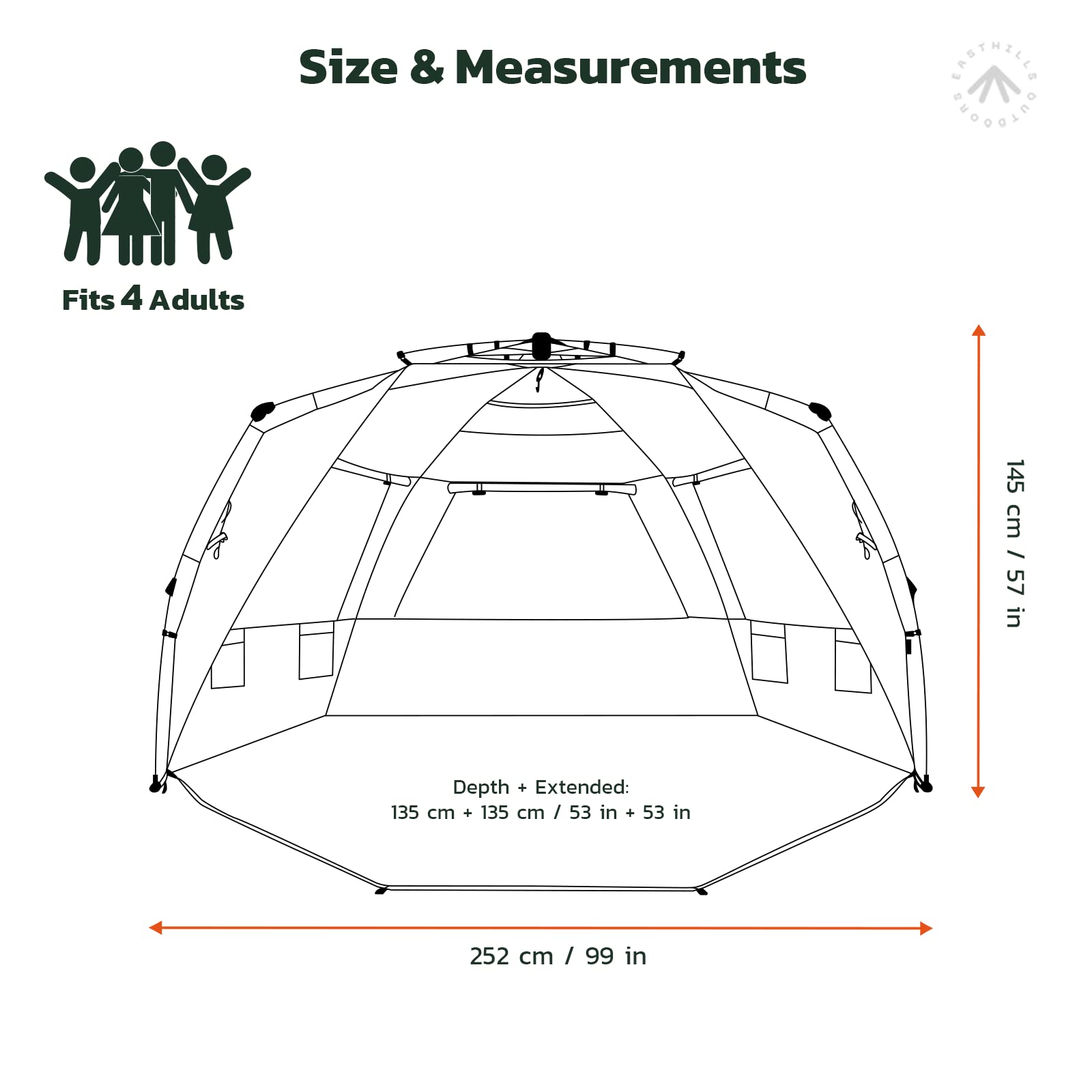 Easthills Outdoors Instant Shader Dark Shelter XL Beach Tent 99" Wide for 4-6 Person Sun Shelter UPF 50+ with Extended Zippered Porch Pacific Blue