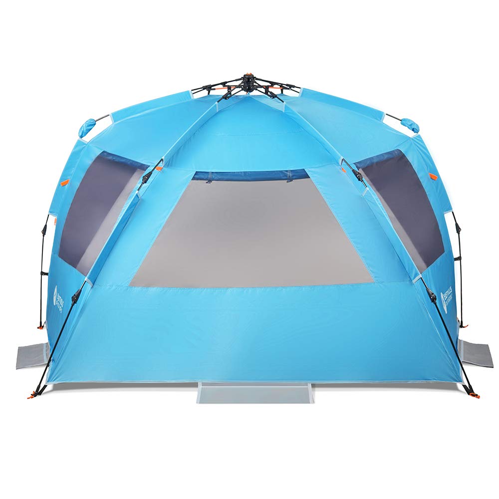 Easthills Outdoors Instant Shader Dark Shelter XL Beach Tent 99" Wide for 4-6 Person Sun Shelter UPF 50+ with Extended Zippered Porch Pacific Blue