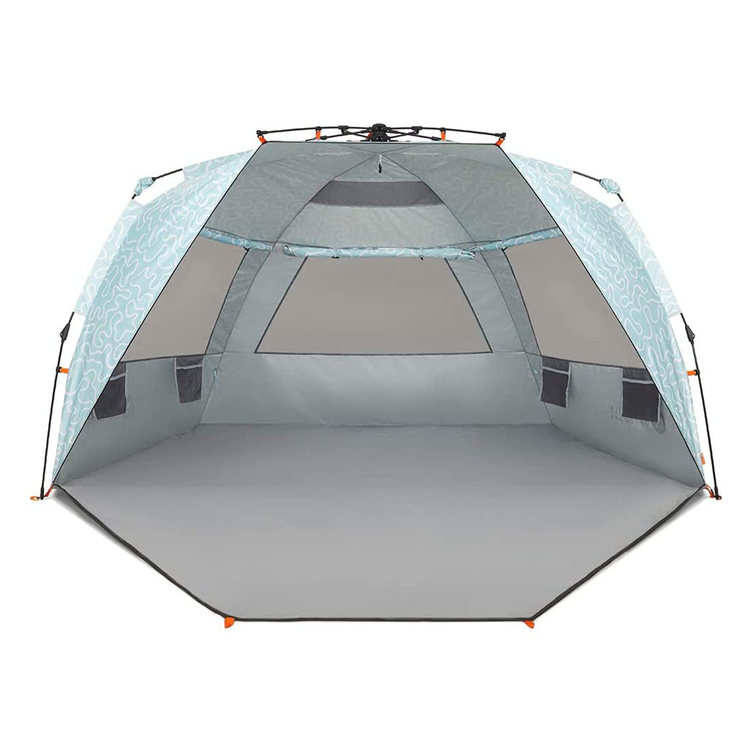 Easthills Outdoors Instant Shader Enhanced (Prints) Deluxe XL Beach Tent 4-6 Person Pop Up Sun Shelter 99" Wide for Family UPF 50+ Double Silver Coated with Extended Zippered Porch Coral