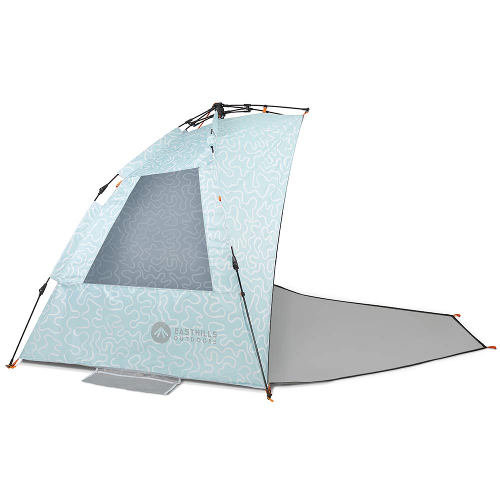 Easthills Outdoors Instant Shader Enhanced (Prints) Deluxe XL Beach Tent 4-6 Person Pop Up Sun Shelter 99" Wide for Family UPF 50+ Double Silver Coated with Extended Zippered Porch Coral