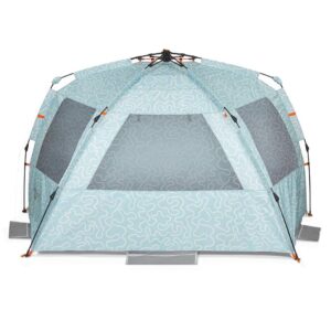 Easthills Outdoors Instant Shader Enhanced (Prints) Deluxe XL Beach Tent 4-6 Person Pop Up Sun Shelter 99" Wide for Family UPF 50+ Double Silver Coated with Extended Zippered Porch Coral