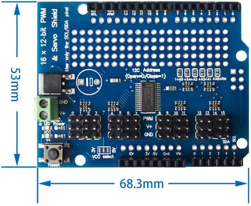 HiLetgo PCA9685 Servo Shield PCA9685 16 Channel 12-bit PWM Servo Driver Shield I2C Interface for Arduino