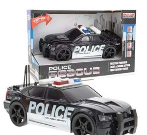 friction powered police car toy rescue vehicle with lights and siren sounds for boys toddlers and kids, pull back 1:20 diecast emergency transport vehicle car