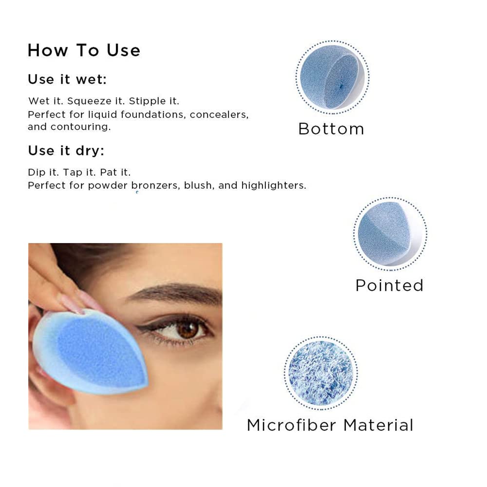 Microfiber Velvet Makeup Sponge, Latex-Free, Dual Layer Technology, Flawless Makeup Blender for Foundations, Powders and Creams, Tear Drop Cosmetic Tool (1PcsBlue)